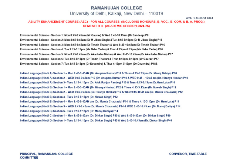 Time-Table (AEC Sem III) | PDF