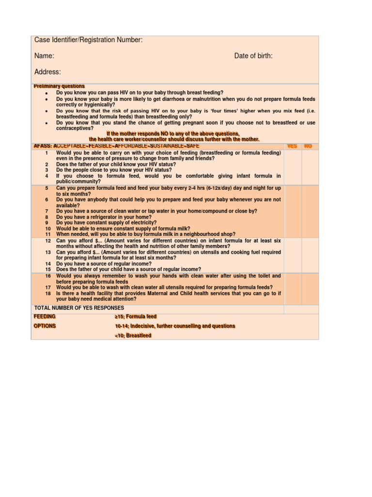 Afass Tool | PDF | Breastfeeding | Infant Formula