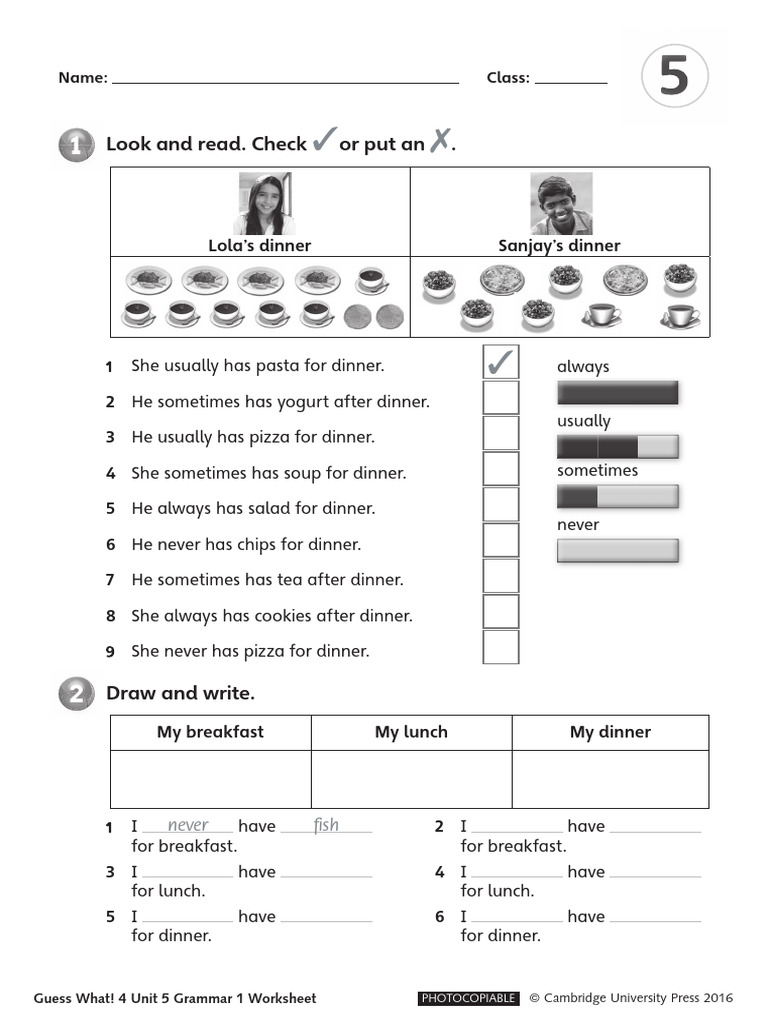 Guess What - 4 - AE - Unit 5 - Grammar - Worksheet | PDF | Lunch | Dinner