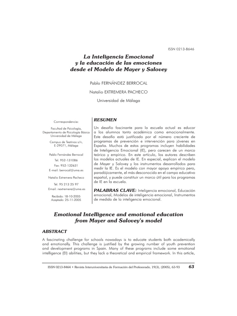 Modelo De Mayer Y Salovey 2005 Pdf Las Emociones Inteligencia