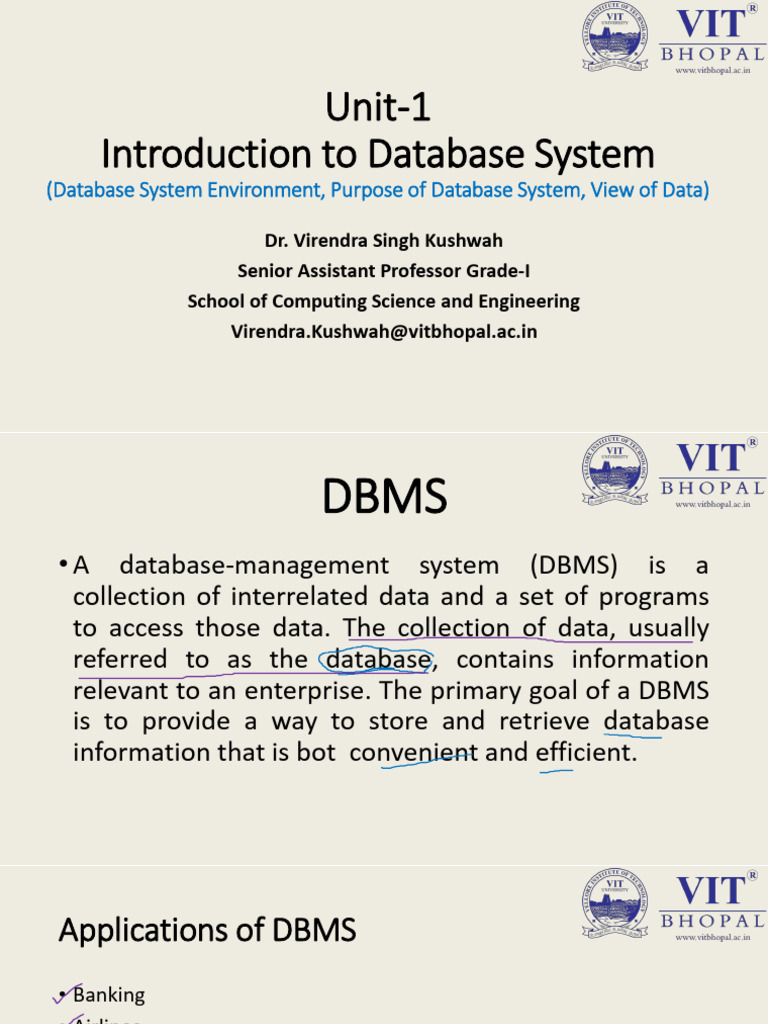 Database System Environment, Purpose of Database System, View of Data-1 | PDF | Databases | System