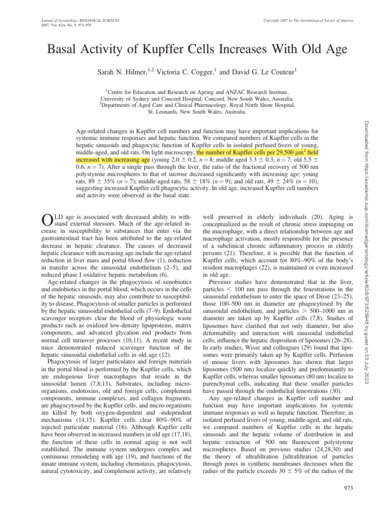 Basal Activity of Kupffer Cells Increases With Old Age 2007 Research ...