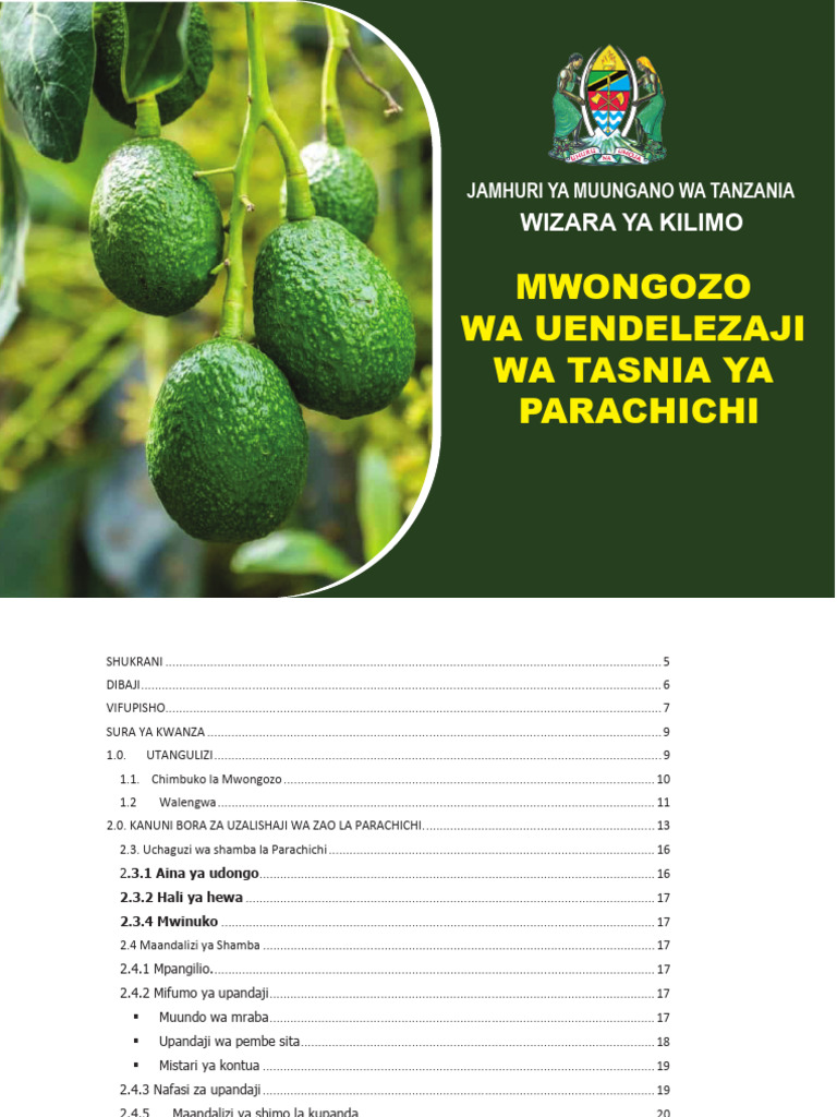 Mwongozo Wa Uendelezaji Wa Tasnia Ya Parachichi | PDF