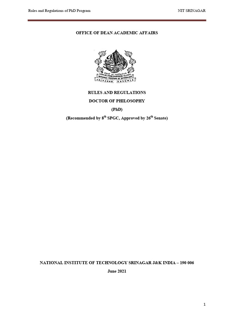 PHD Rules Regulations Updated21052022 | PDF | Doctor Of Philosophy | University And College ...
