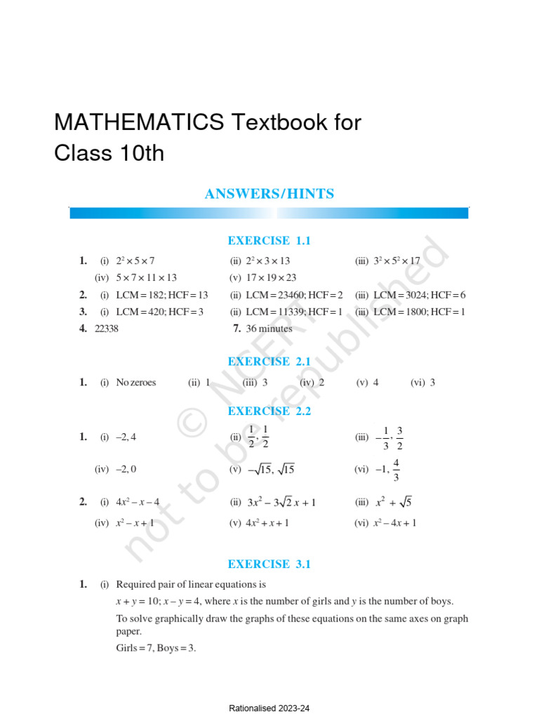MATHEMATICS Textbook ANSWERS For Class 10th | PDF | Geometry ...