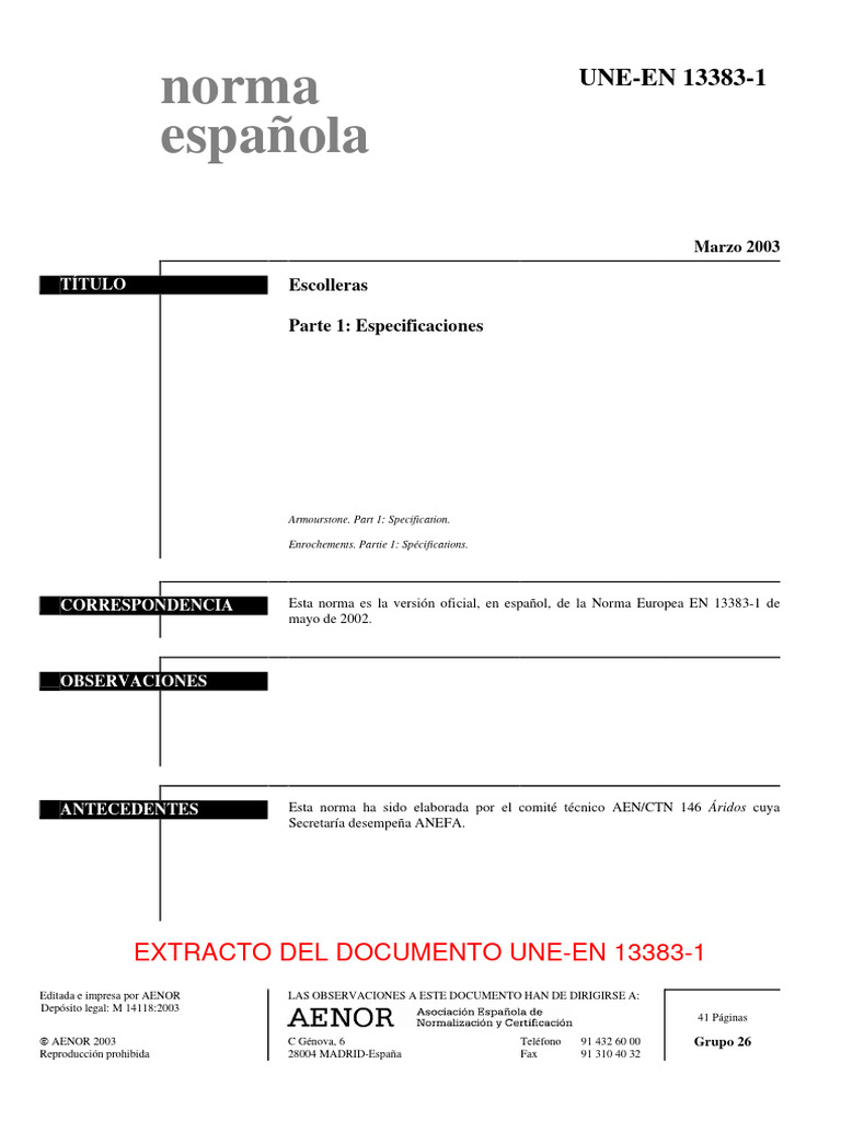 Especificaciones de Escolleras UNE-EN 13383-1 | PDF | Ciencia y ...