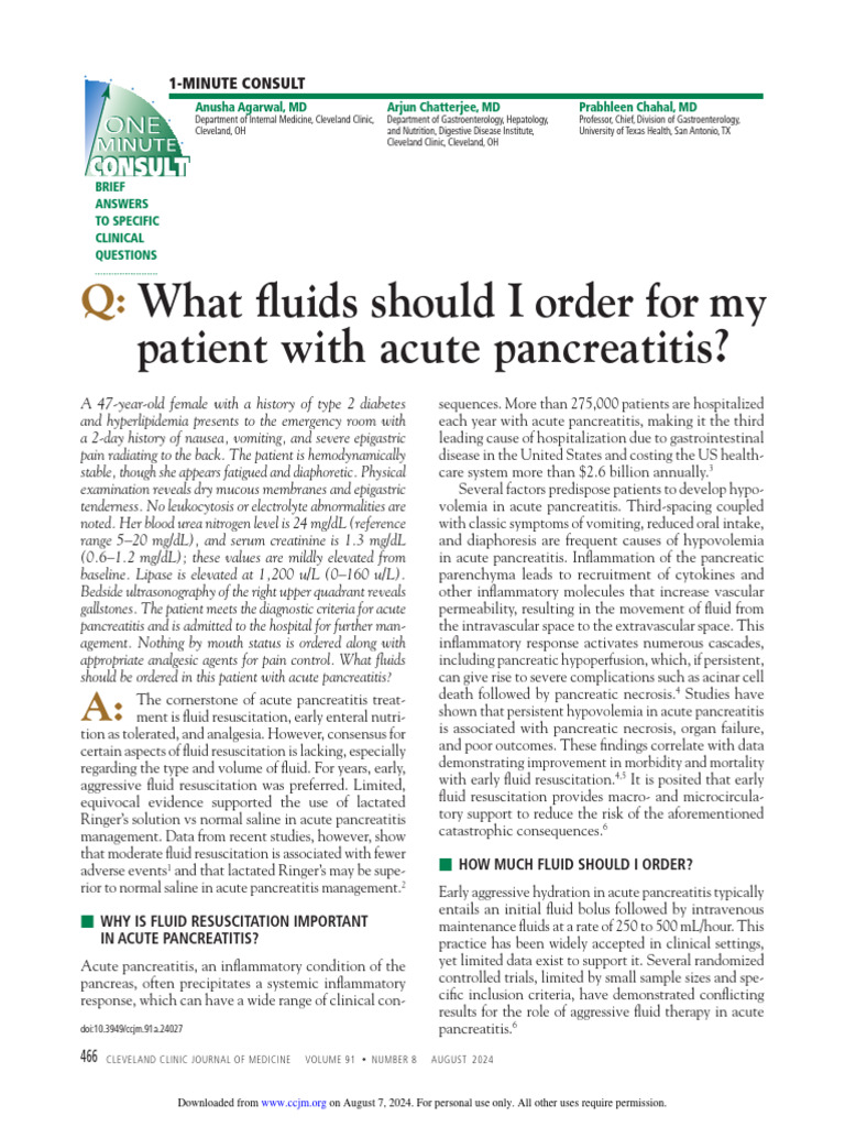 What Fluids Should I Order For My Patient With Acute Pancreatitis | PDF ...
