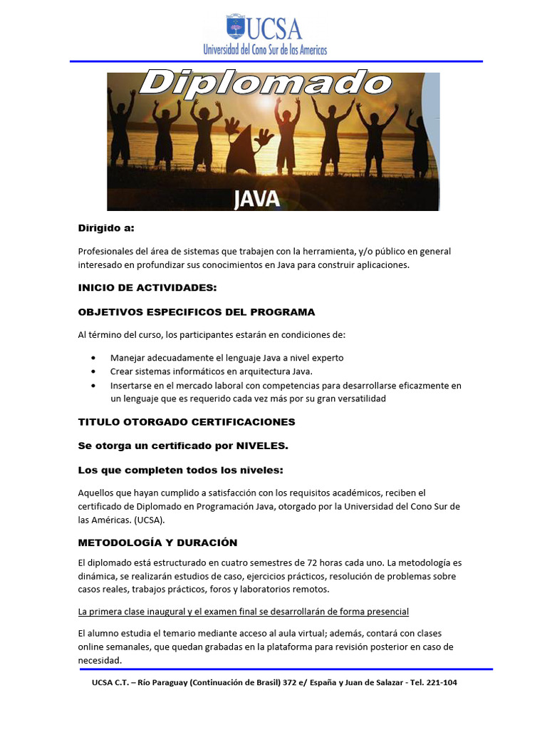Diplomado Java - Online | PDF | Java (lenguaje de programación) | Programación de computadoras