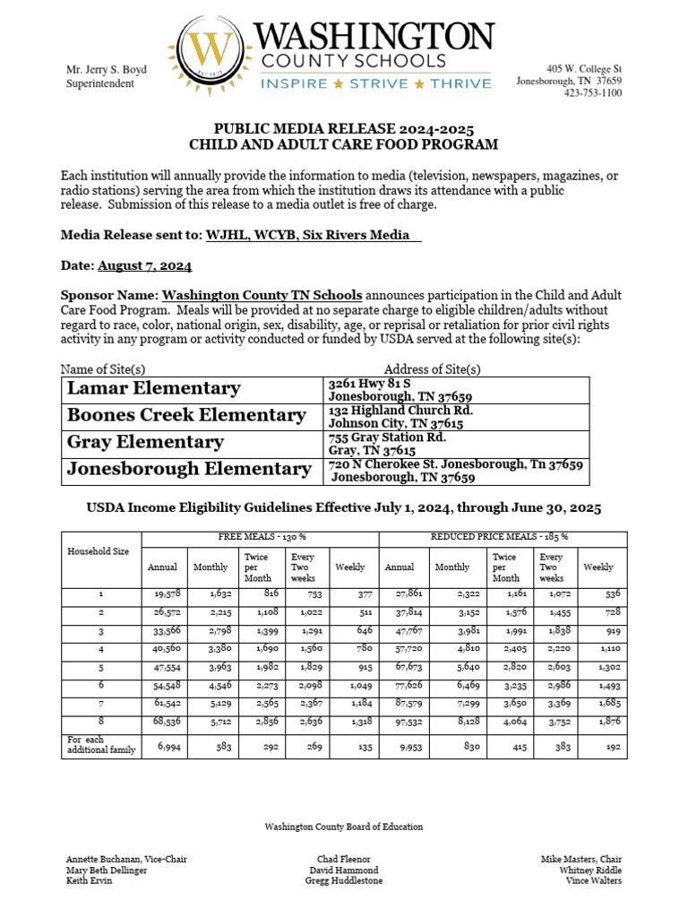 Press Release - Child and Adult Care Food Program-Aug 2024 | PDF ...