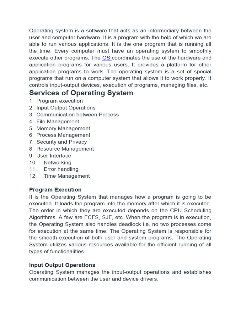 Overview of Operating System Functions | PDF | Operating System ...