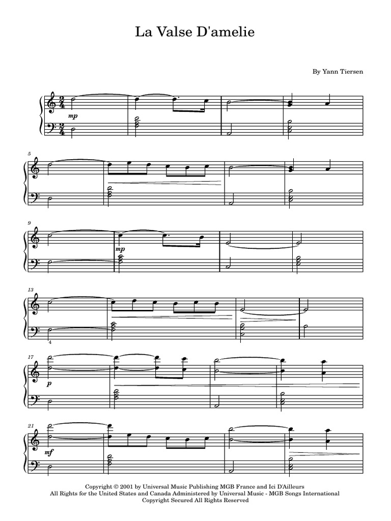 La Valse DAmlie - Yann Tiersen | PDF | All Rights Reserved | Monopoly ...