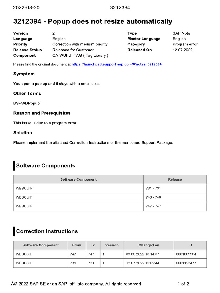 Popup Does Not Resize Automatically | PDF