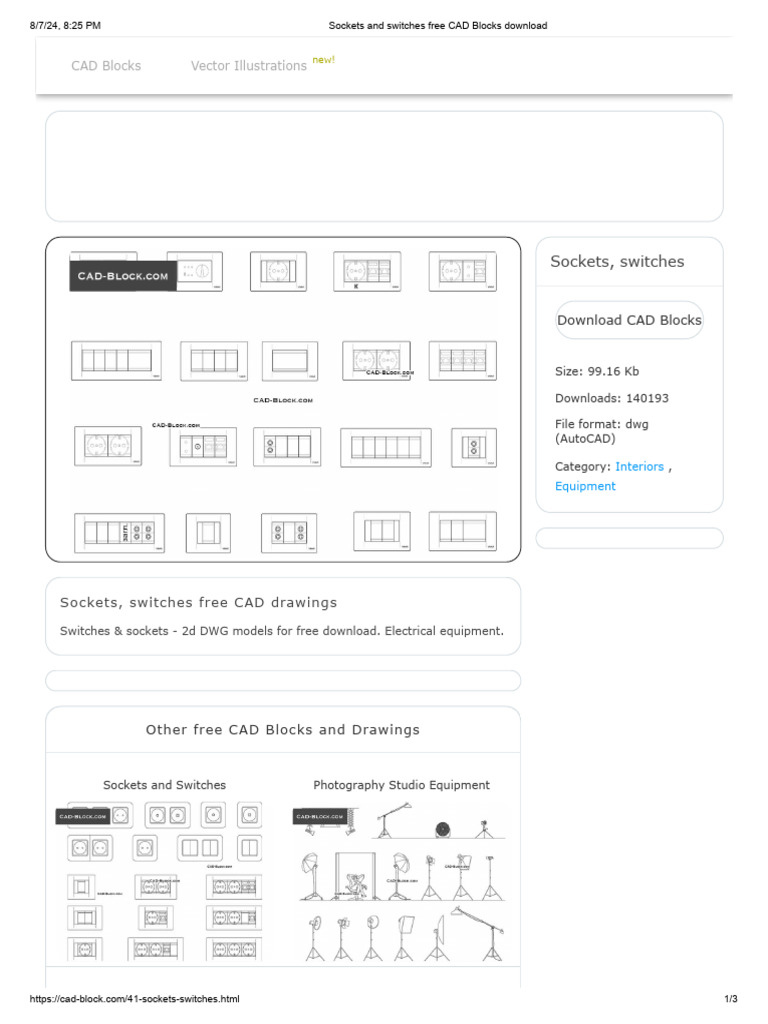 Sockets and Switches Free CAD Blocks Download | PDF | Auto Cad ...