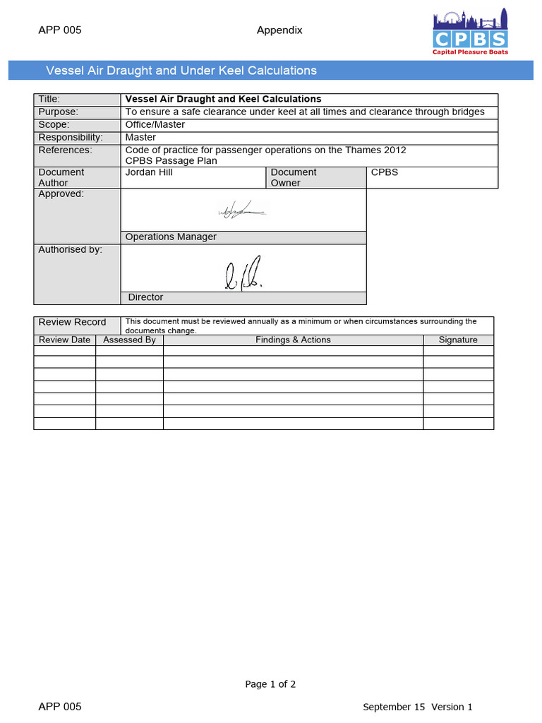 APP 005 - Vessel Air Draught and Under Keel Calculations | PDF | Shipping