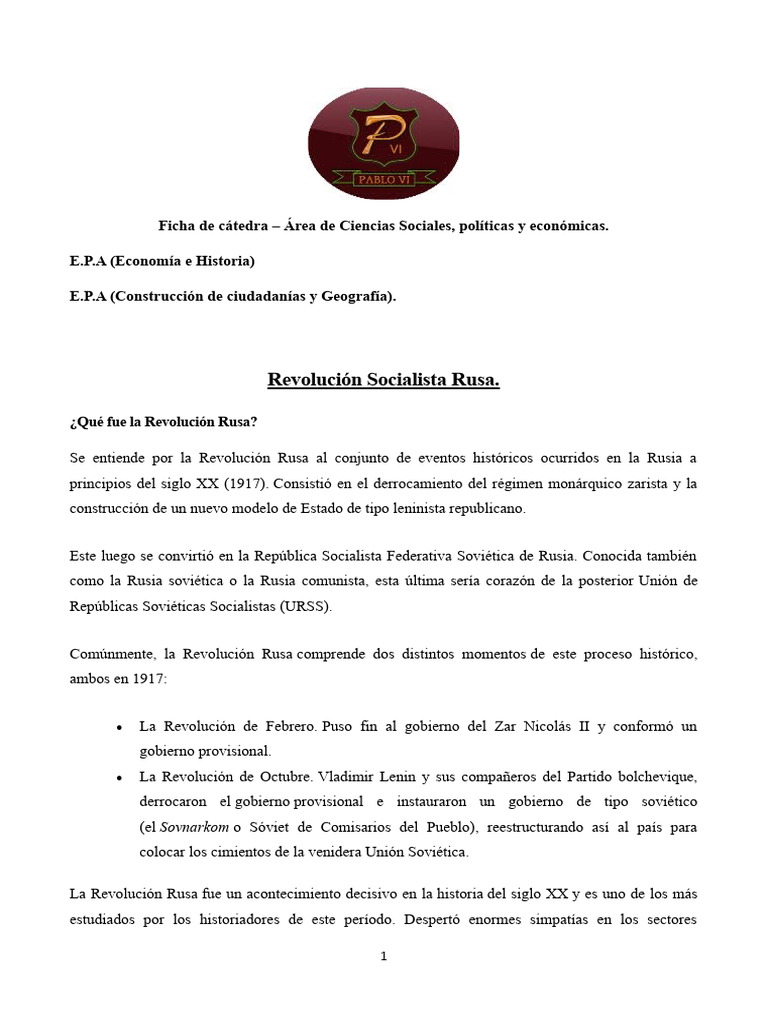 Ficha de Cátedra - Rev. Rusa | PDF | revolución rusa | Unión Soviética