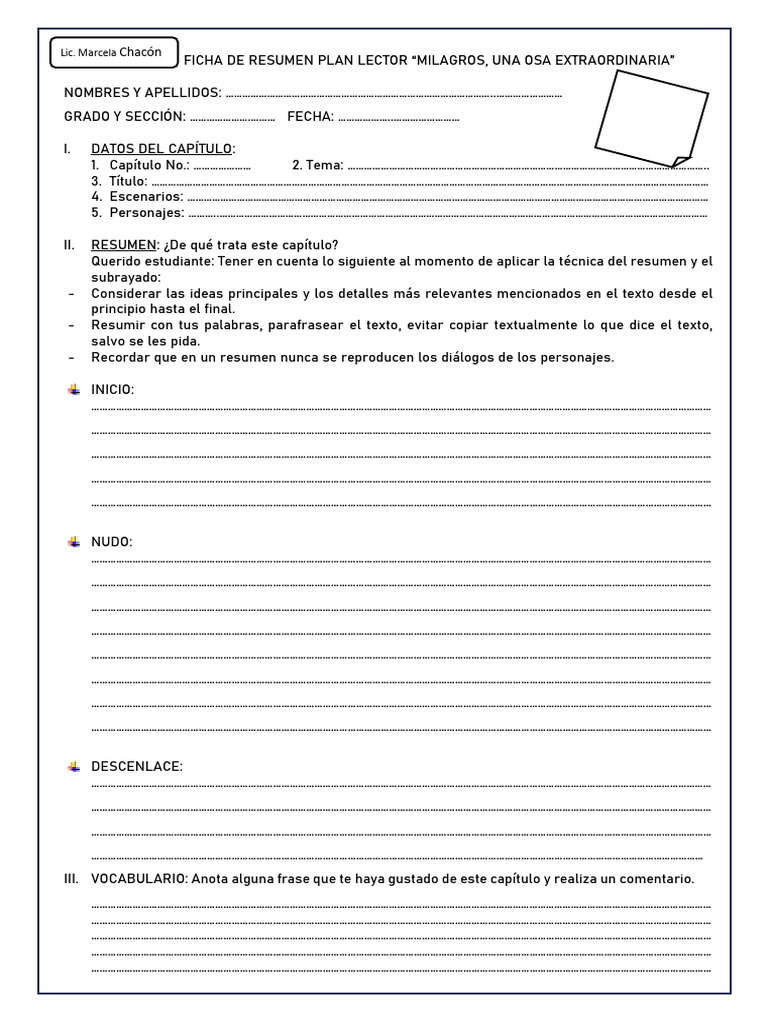 Ficha Resumen Plan Lector - Milagros La Osa | PDF