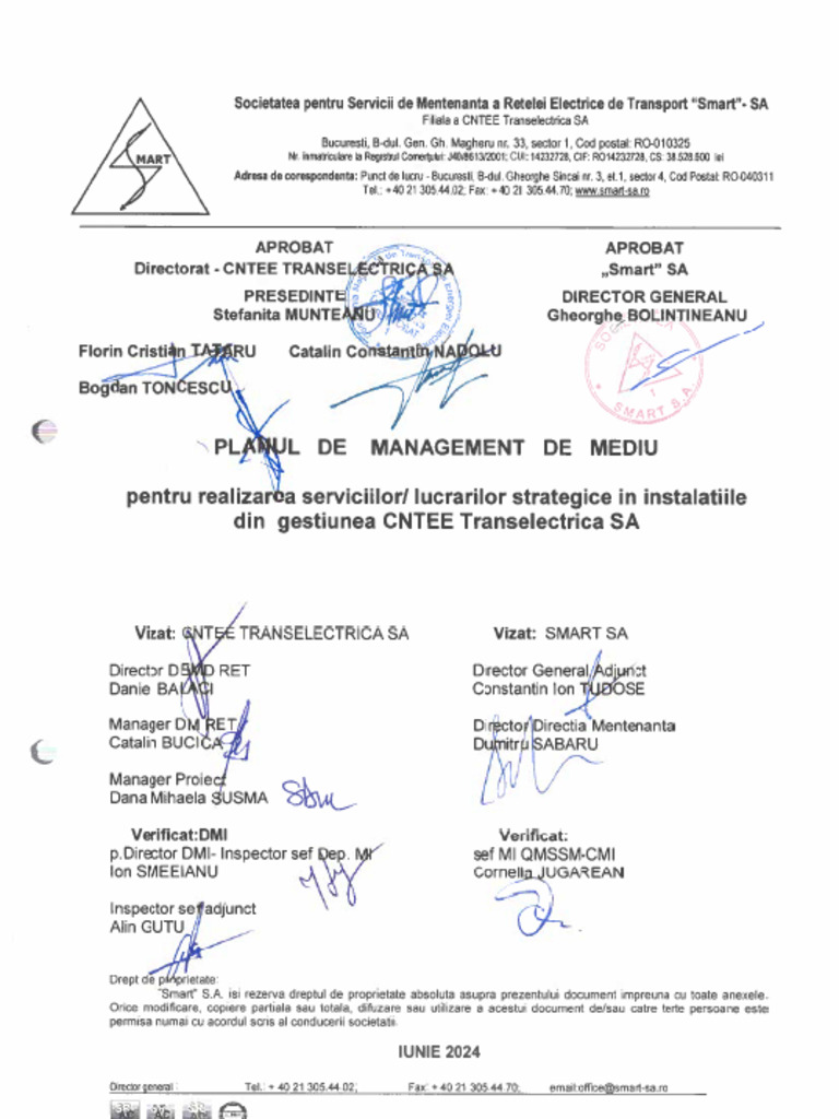 Planul de Management de Mediu-Transelectrica | PDF