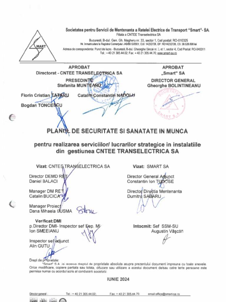 Planul de Securitate Si Sanatate in Munca-Transelectrica | PDF