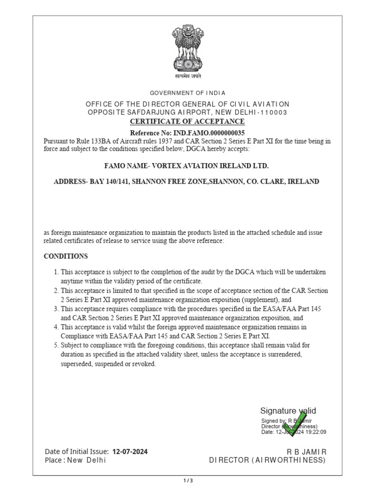FAMO Certificate Vortex Aviation(verified) | PDF | Aviation | Aviation ...