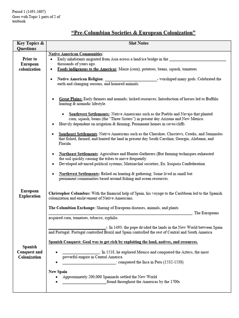 Topic 1 Pre-Columbian Societies & Europe | PDF | Spanish Colonization ...