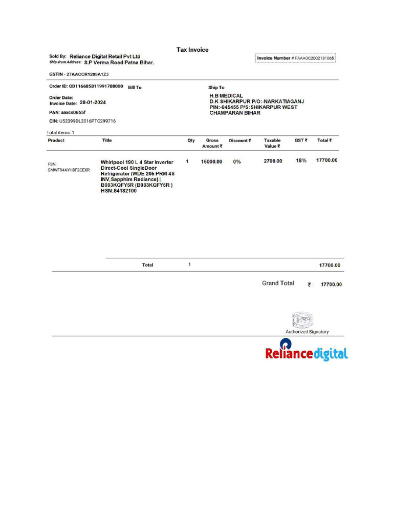 Fridge Bill | PDF