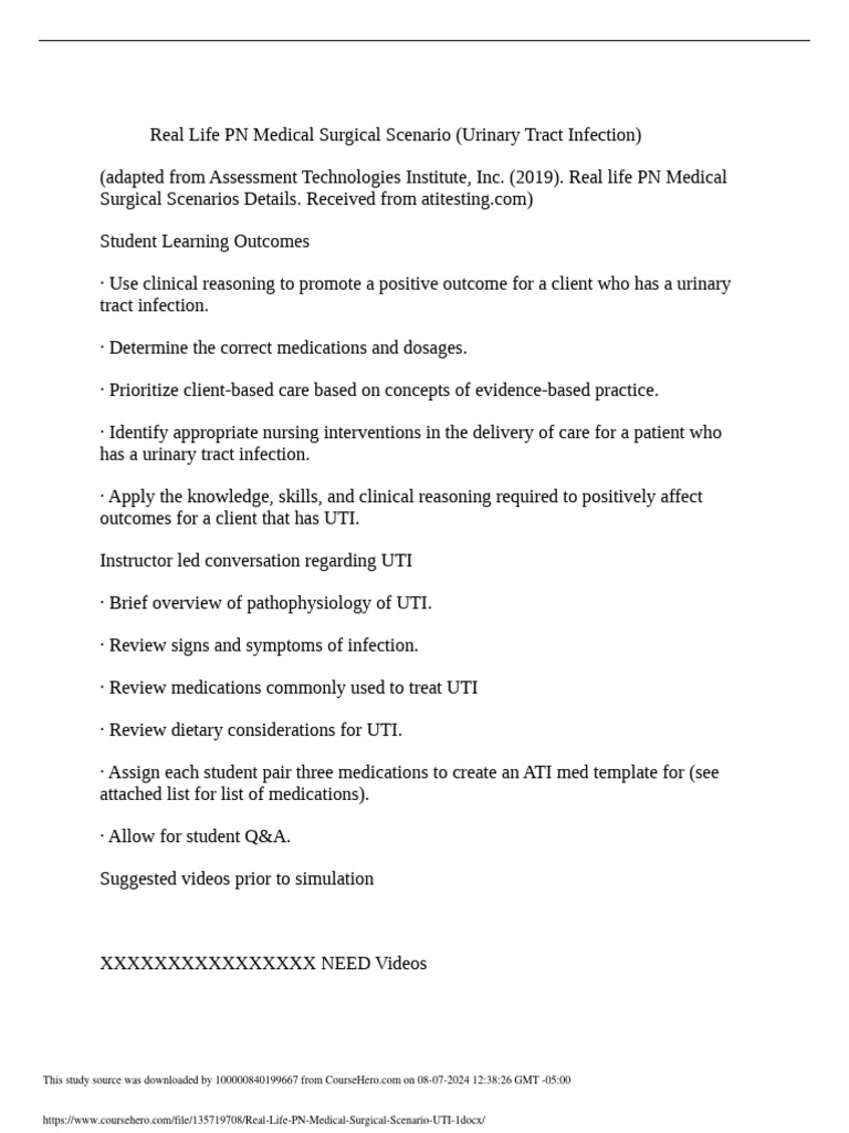 Real Life PN Medical Surgical Scenario UTI 1 | PDF | Urinary Tract ...