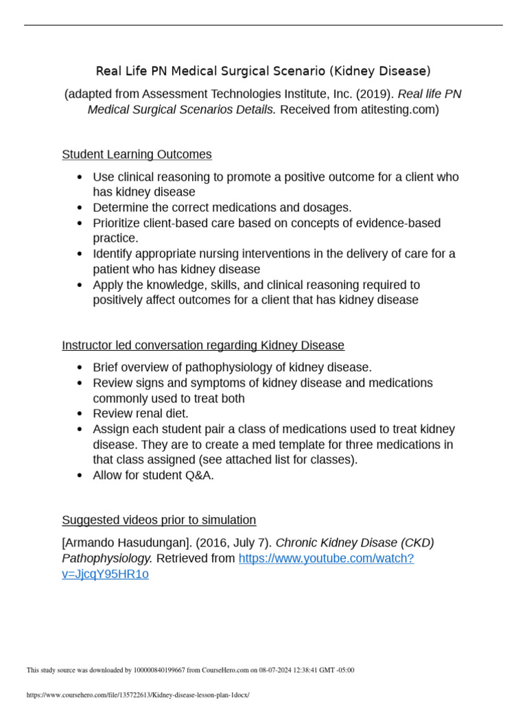 Nursing Care Plan for Kidney Disease | PDF | Kidney | Simulation
