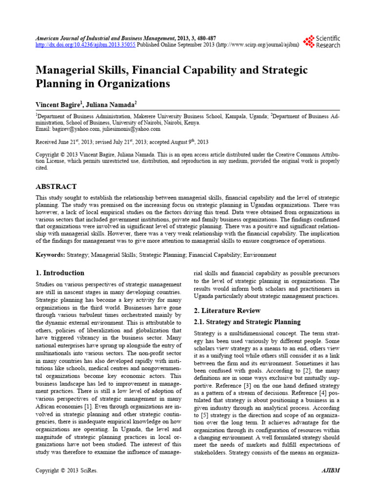 Managerial Skills, Financial Capability and Strategic Planning in ...