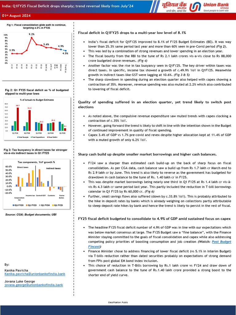 Fiscal Deficit Q1 FY25 | PDF | Government Budget Balance | Taxes