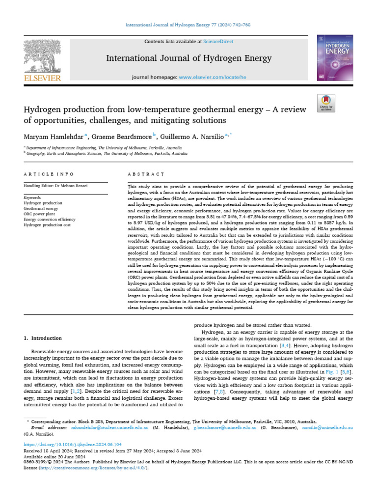 Hydrogen Production From Low-Temperature Geothermal Energy - A Review ... Hydrogen Production From Low-Temperature Geothermal Energy - A Review ...