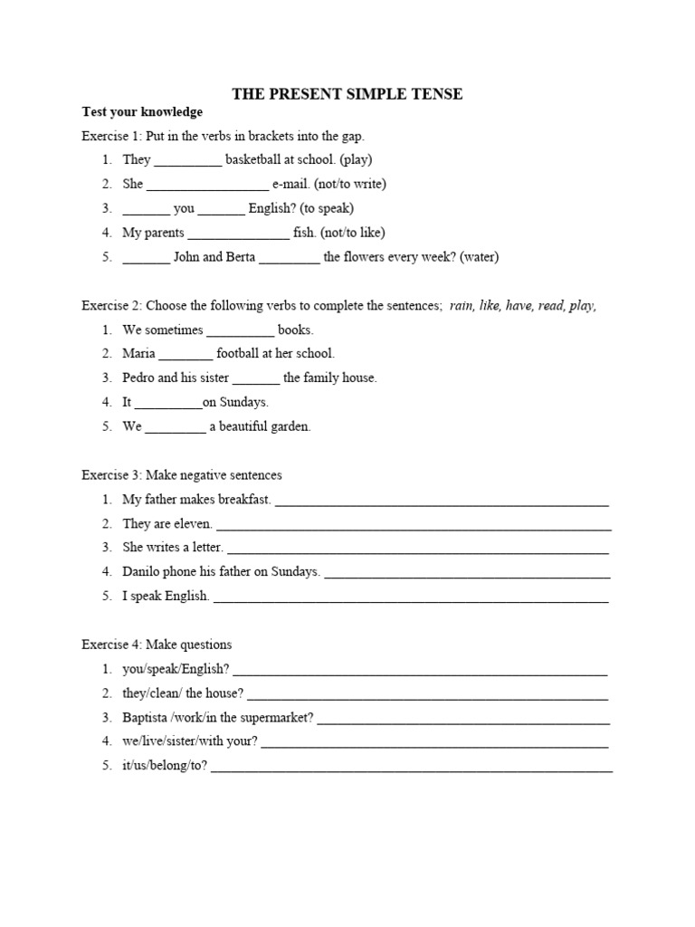 The Present Simple Tense: Test Your Knowledge | PDF | Self-Improvement