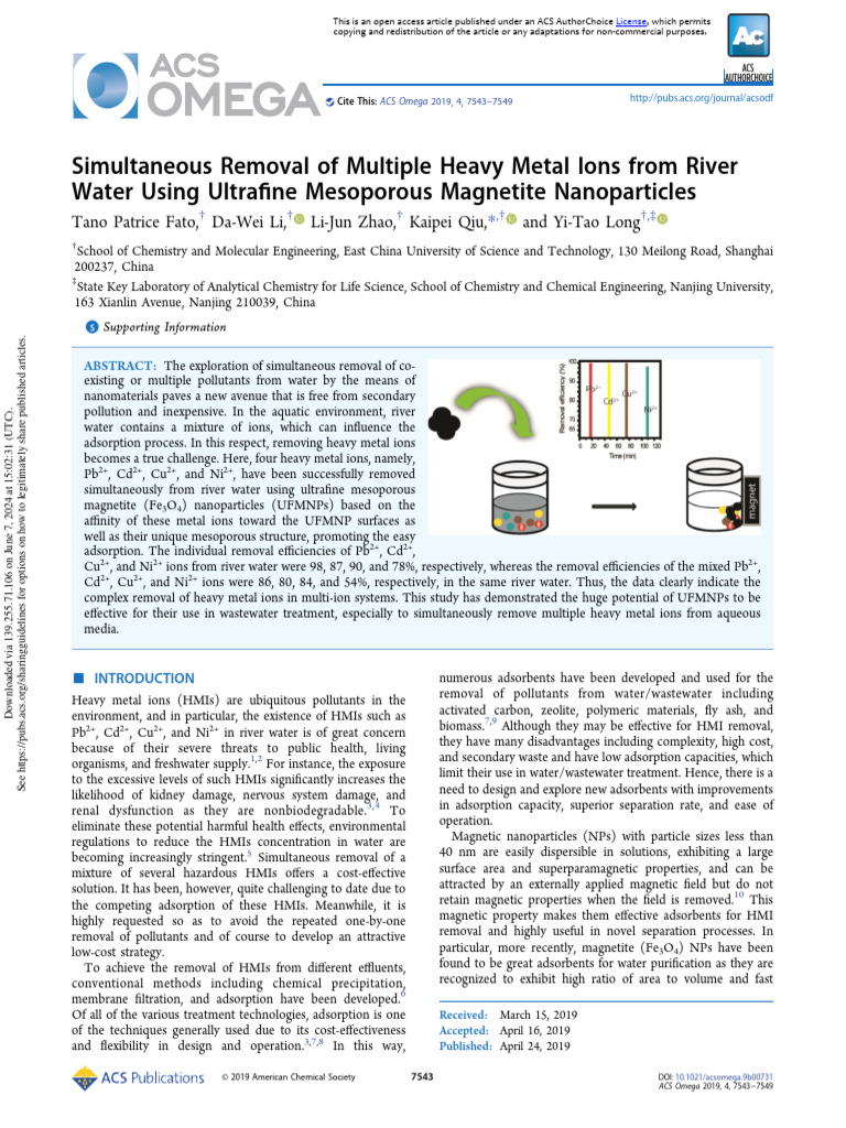 Fato Et Al 2019 Simultaneous Removal of Multiple Heavy Metal Ions From ...