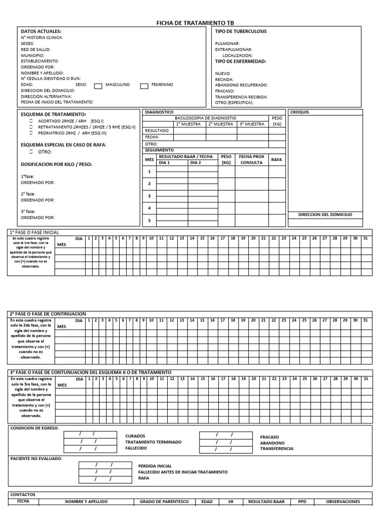 Ficha de Tratamiento Tb | PDF | Enfermedades y trastornos | Especialidades Medicas