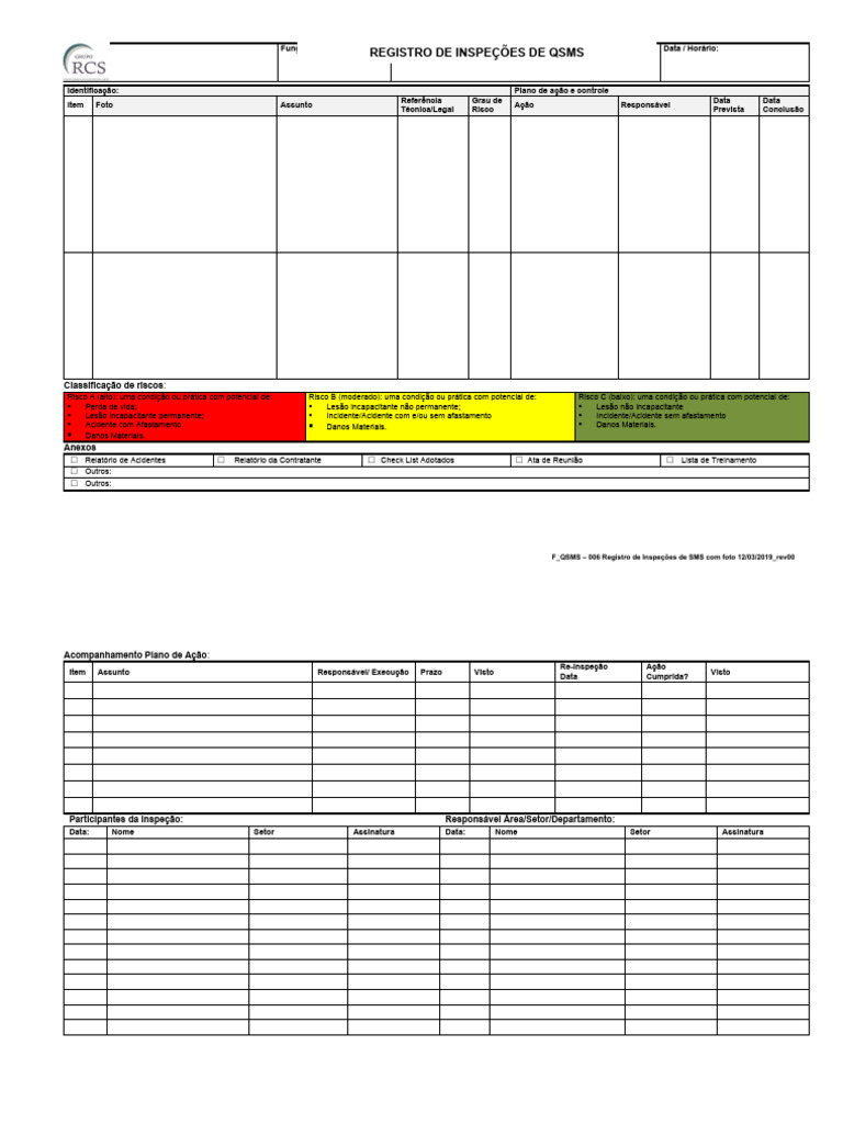 F - QSMS - 006 Registro de Inspecões de QSMS Com Foto - Rev00 | PDF