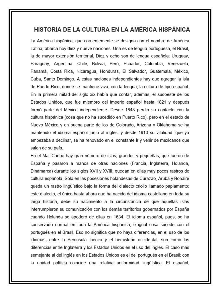 Cultura e Historia en América Hispánica | PDF | Lengua española ...