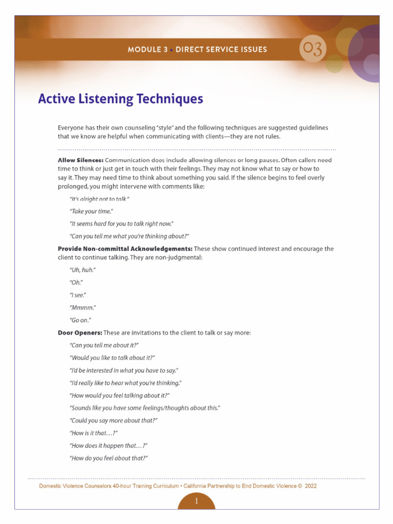 Active Listening Tips (Counselling) | PDF