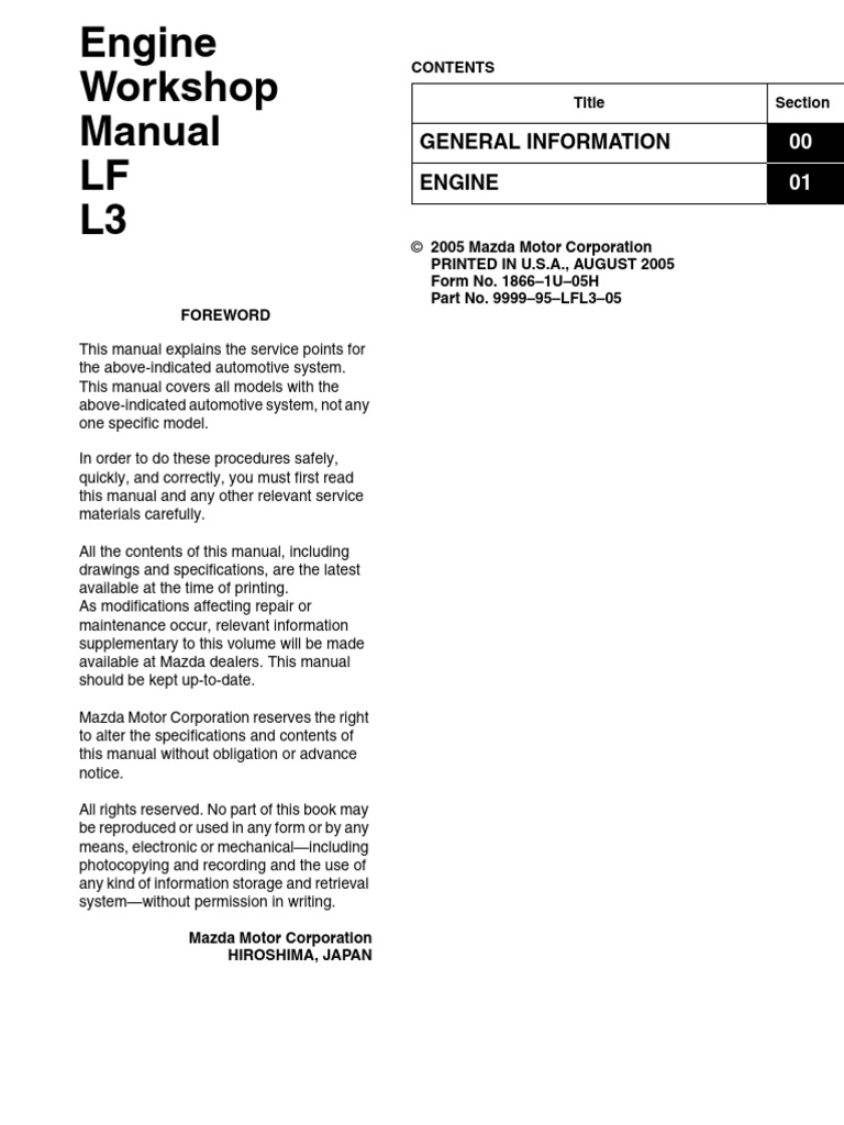 Mazda LF Engine Workshop Manual | PDF | Throttle | Rotating Machines