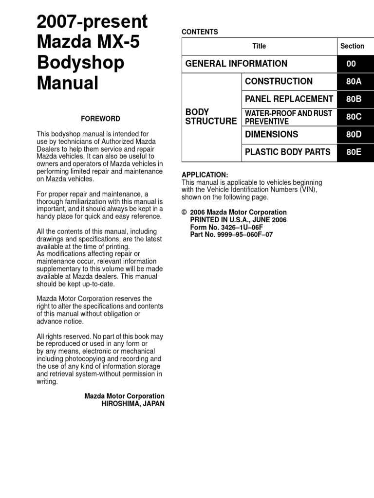 2007 Mazda MX-5 Bodyshop Manual: - Present | PDF | Welding | Construction