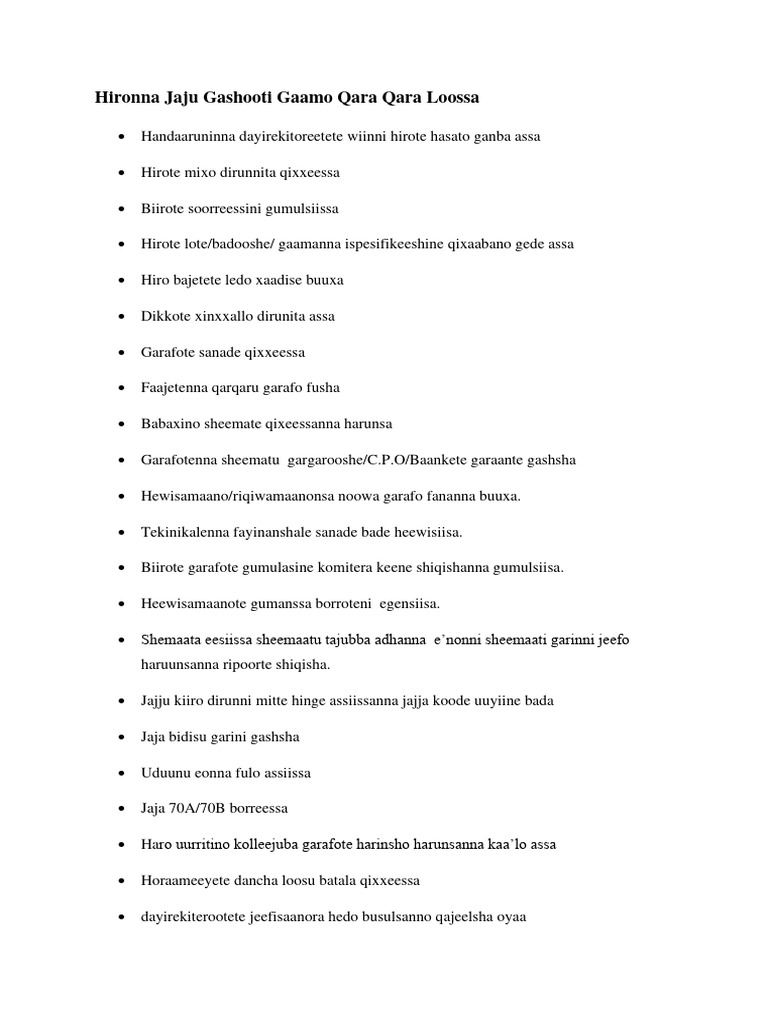 Hironna Jaju Gashooti Gaamo Qara Qara Loossa | PDF
