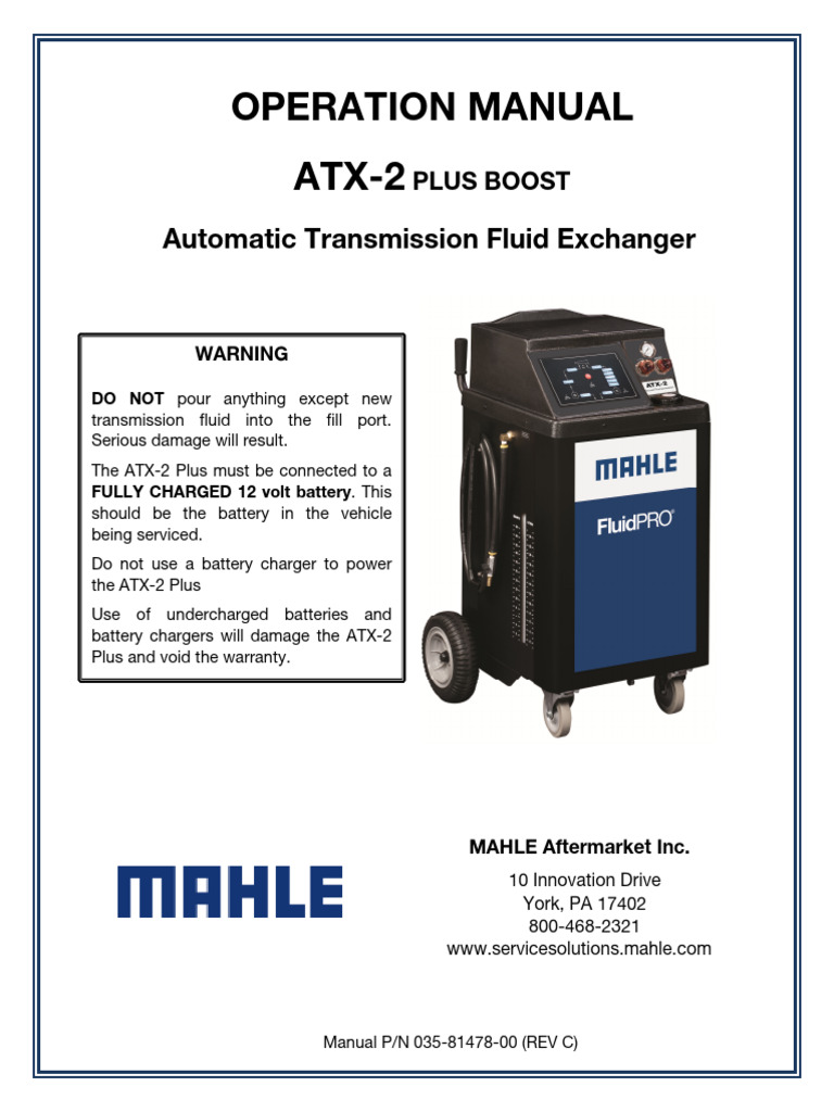 Mahle ATX-2 Plus Boost ATF Exchanger Manual | PDF | Pump ...