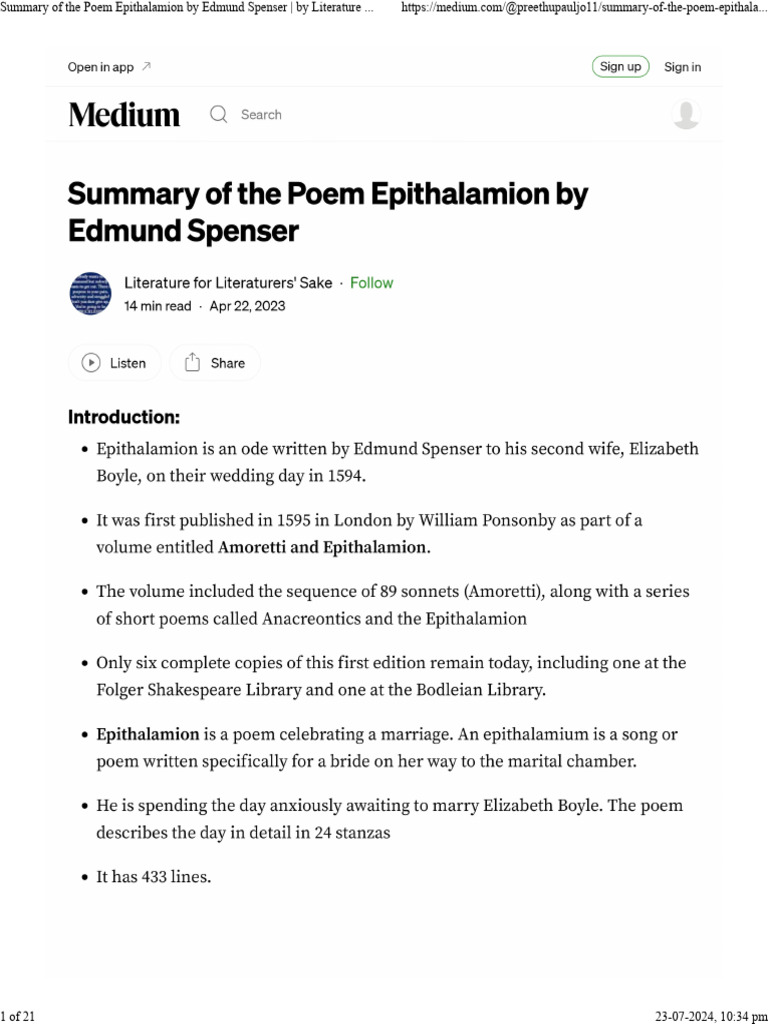 Epithalamion | PDF | Poems
