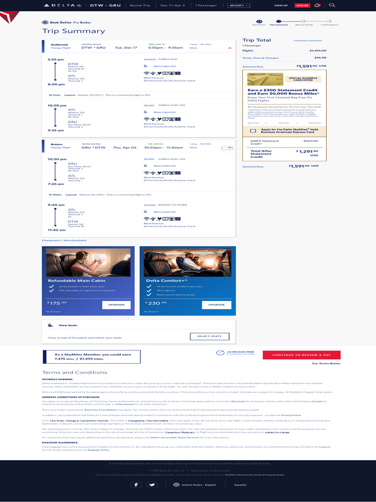 Trip Summary - Booking - Delta Air Lines - Best Fare Guarantee On Airline Tickets - Delta Air ...