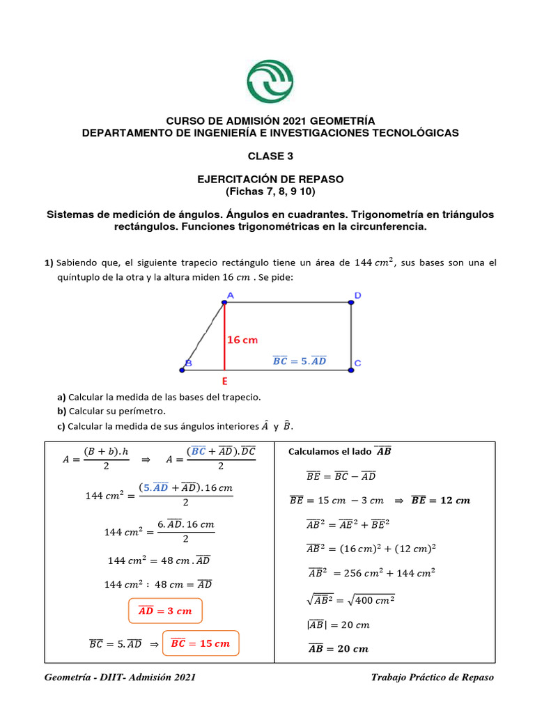 TP REPASO CLASE 3 GEOMETRIA - Resuelto | PDF | Triángulo | Trigonometría