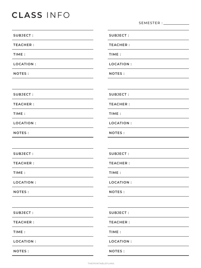Class Info (Letter) | PDF
