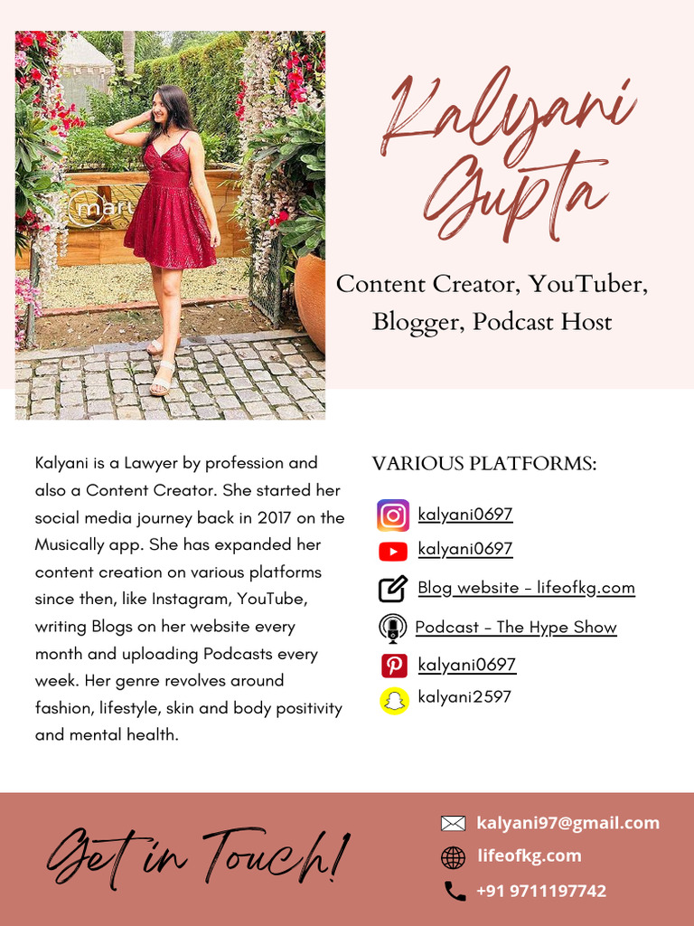 Kalyani Gupta - Media Kit | PDF | You Tube | Fashion