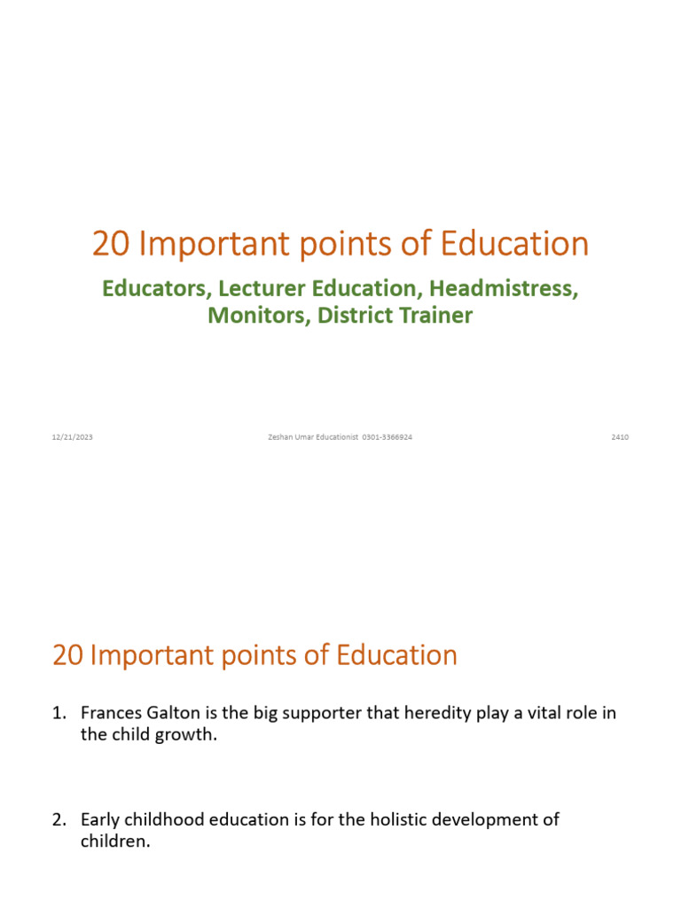 Important Points of Education | PDF | Educational Technology | Learning