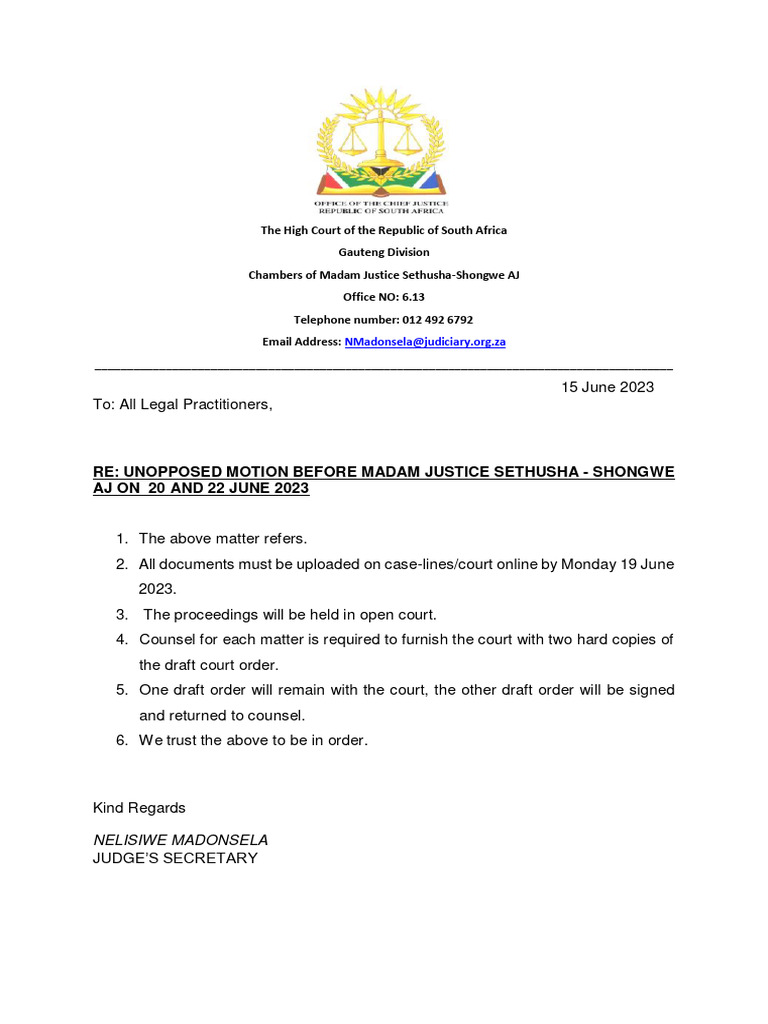 20 June - 22 June 2023 - Johannesburg - Unopposed Motion Roll AJ ... 20 June - 22 June 2023 - Johannesburg - Unopposed Motion Roll AJ ...