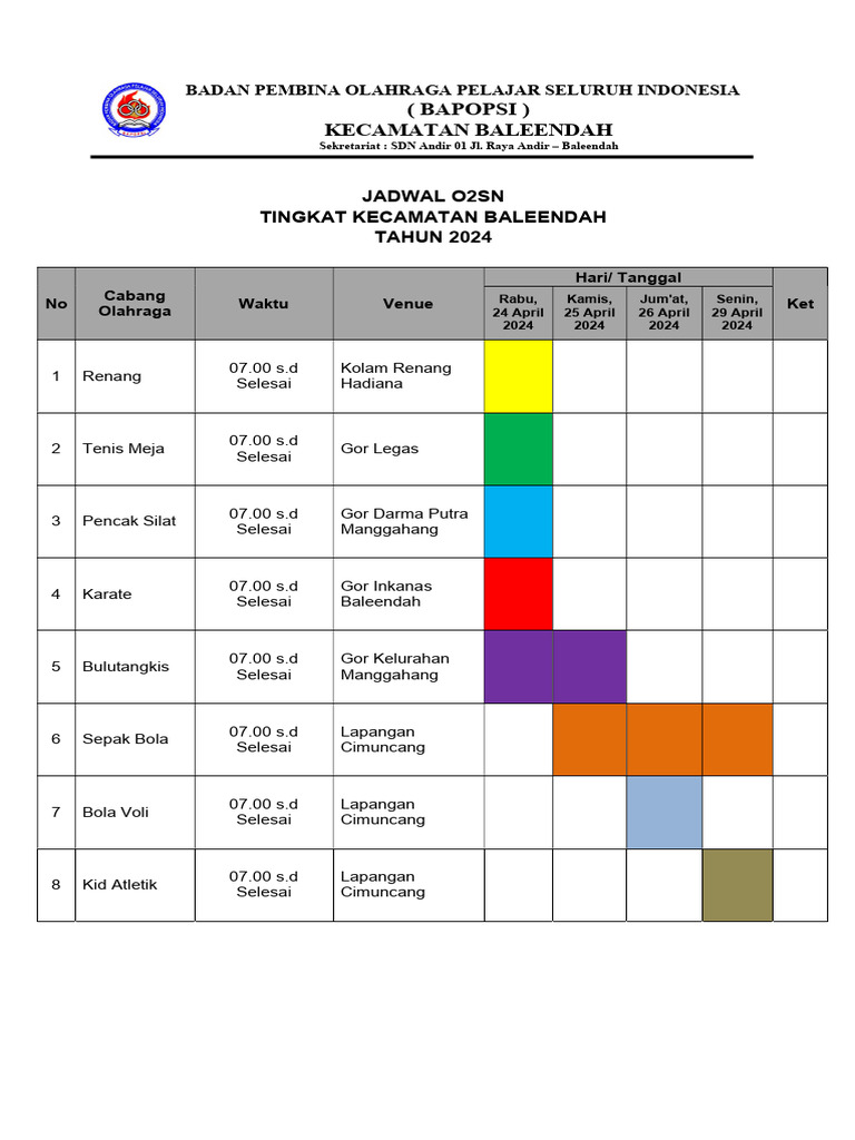 Jawdal O2SN SD Tahun 2024 | PDF