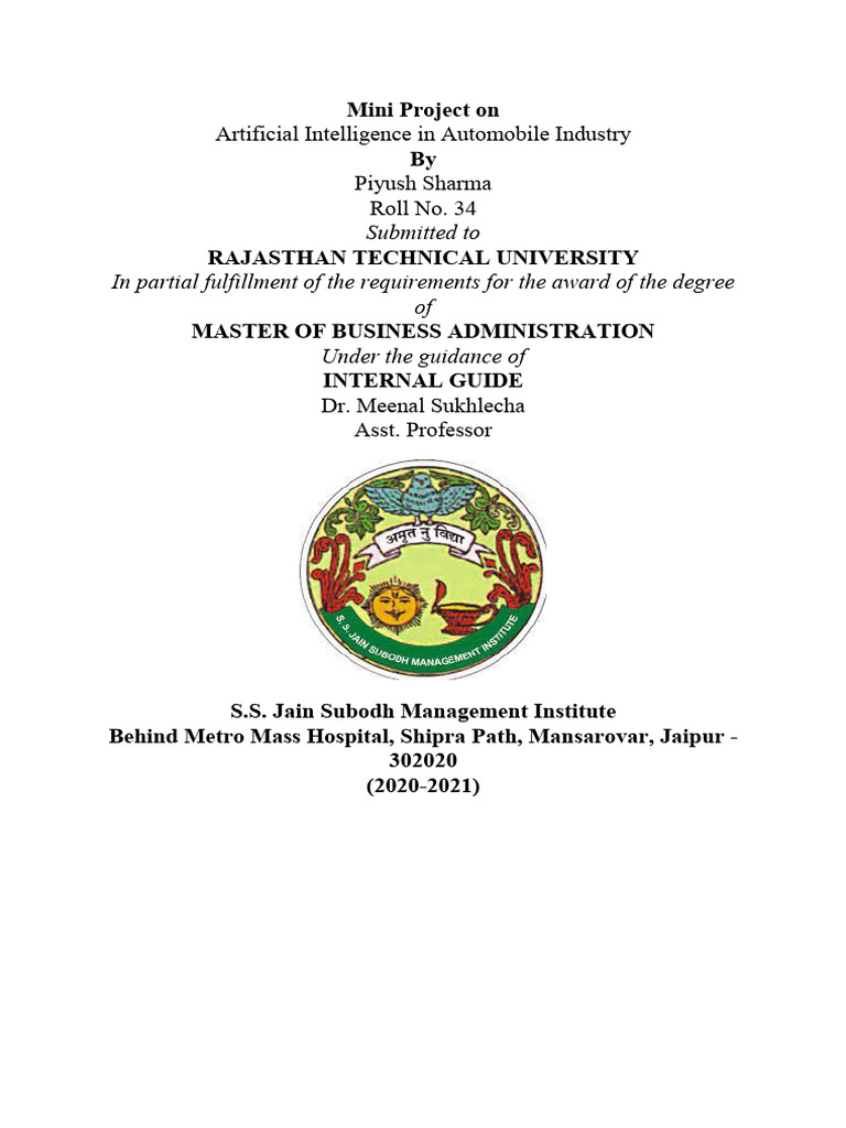 Submitted To in Partial Fulfillment of The Requirements For The Award ...