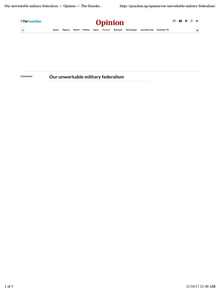 Our unworkable military federalism — Atiku | PDF | The Guardian